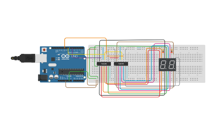 Circuit design 2 Digit dengan IC Shift Register 74HC595 - Tinkercad