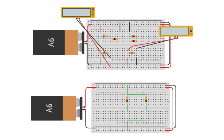 Circuit design n.2 circuiti-con amperometro e voltmetro - Tinkercad