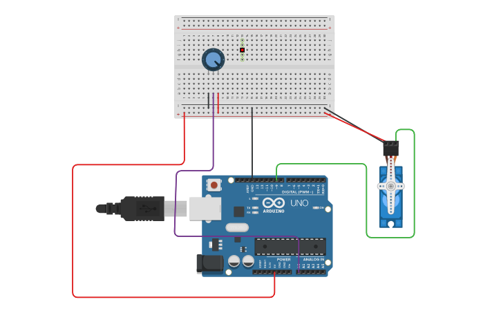 Circuit design Servo Motor + Potenciômetro | Tinkercad