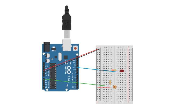 Circuit design Práctica 3 Led con sensor de luz - Tinkercad