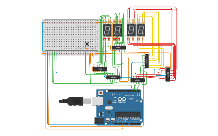 Circuit design 7 Segment LED - Tinkercad