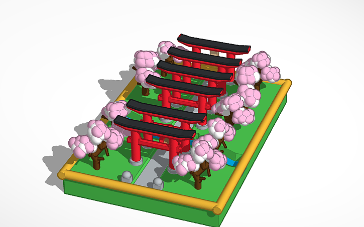 3D design Japanese Shrine Scene - Tinkercad