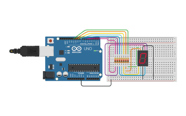 Circuit design 7 segment - Tinkercad