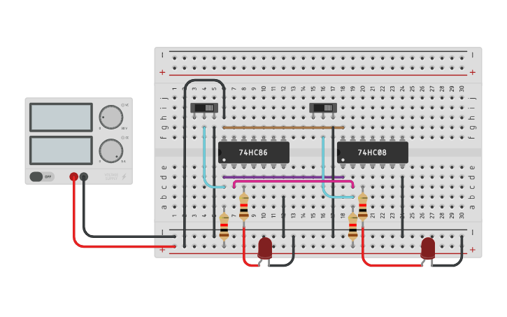 Circuit design Modul 2 - Half Adder - Tinkercad