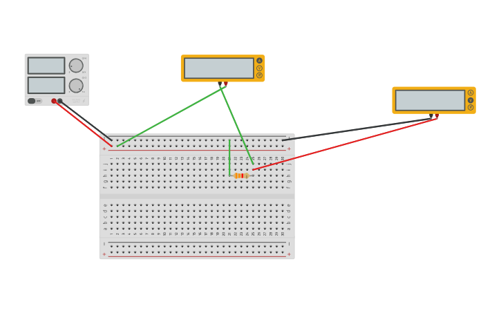 Circuit design Legge di Ohm - Circuito con Voltmetro, Amperometro, Resistore | Tinkercad
