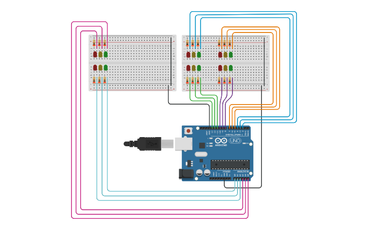 Circuit design Semaforo con Arduino y POO - Tinkercad