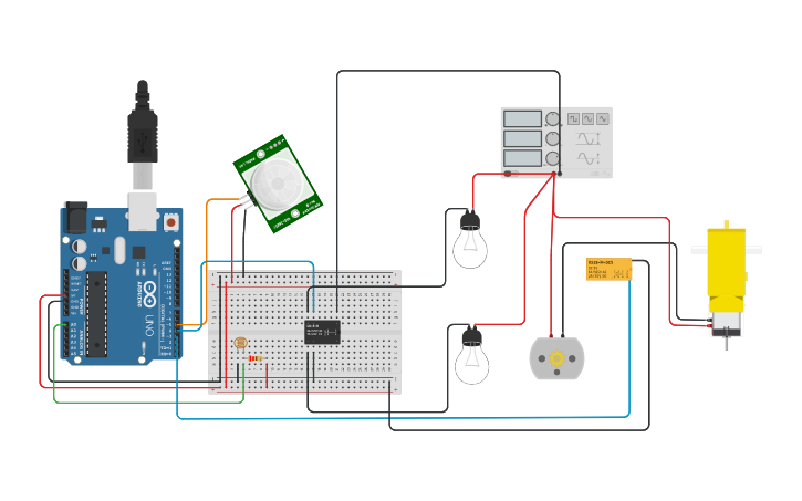 Circuit Design Lab 13 3 Pir Relay Dpdt Bulb Mtr Tinkercad