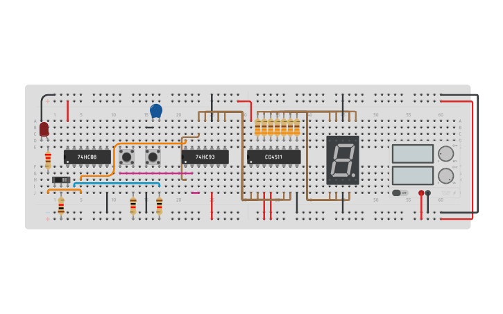 Circuit design Totalizing Counter (0 to 9 with Reset SW) - Tinkercad