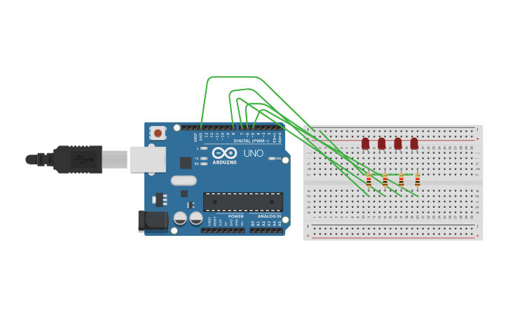 Circuit design biner teller - Tinkercad