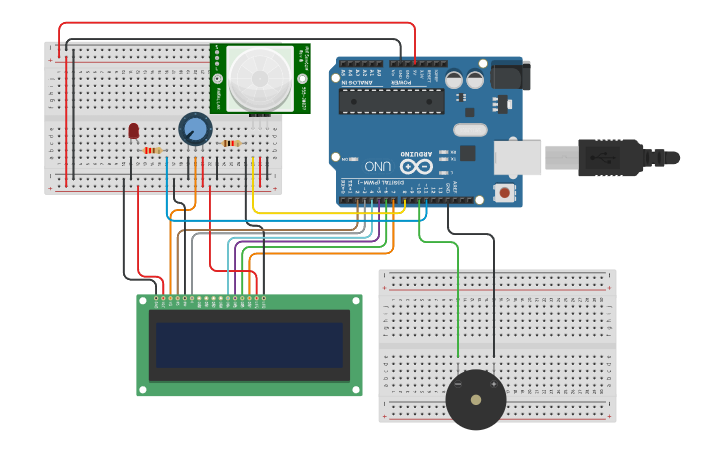 Circuit design Motion Detector with buzzer - Tinkercad