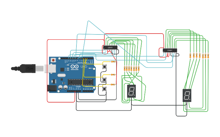 Circuit design due pulsanti - Tinkercad