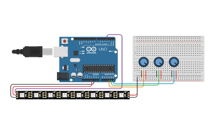Circuit design led strip met potentiometer - Tinkercad