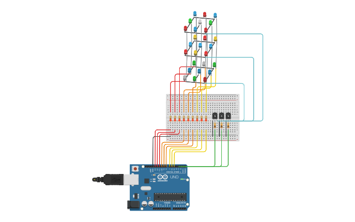 Circuit design Práctica 2 Arduino/ Primer piso cubo led | Tinkercad