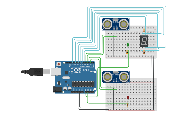 Circuit design CONTA PERSONE 2 SENSORI 2 DIREZIONI | Tinkercad