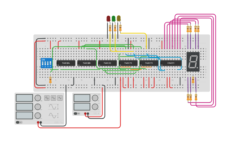 Circuit design Counter w/ Input and Output (7 segment display) - Tinkercad