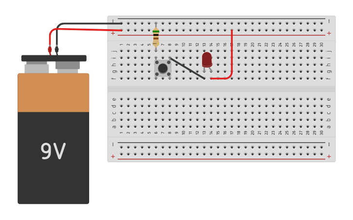 Circuit design Circuito en serie con pulsador y led - Tinkercad