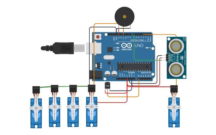 Circuit design Fire Safety System - Tinkercad