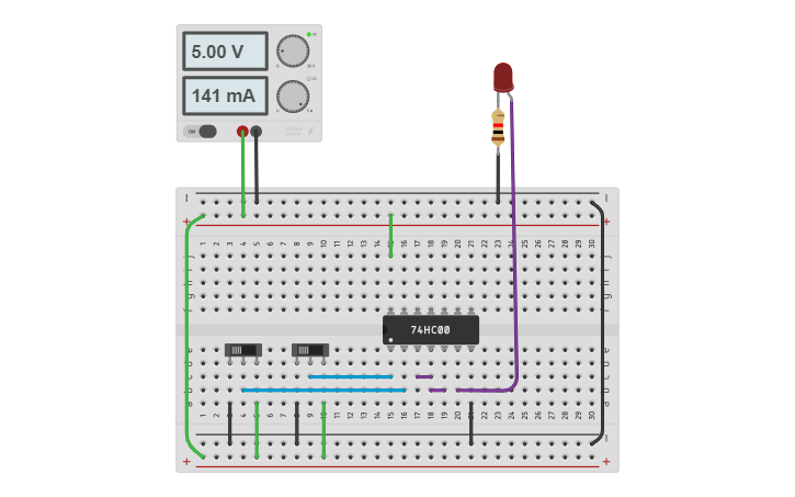 Circuit design AND USING NAND - Tinkercad