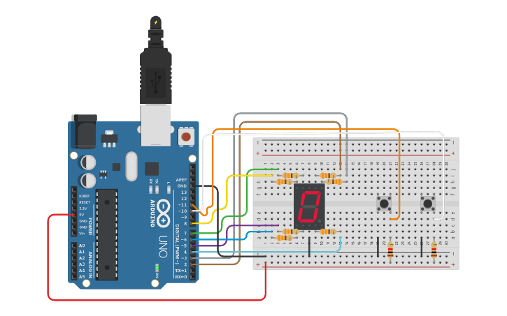 Circuit design display y pulsador - Tinkercad