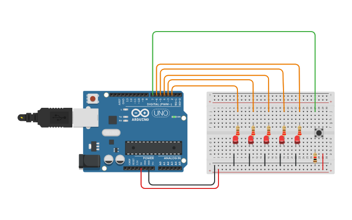 Circuit design Switch of 23_8 Pulsador y Arrays 14_06 - Tinkercad
