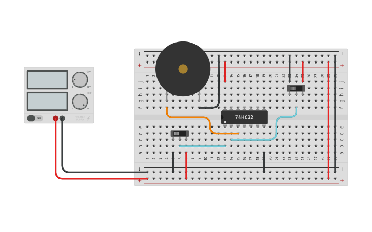 Circuit design 2 switch 1 door bell - Tinkercad