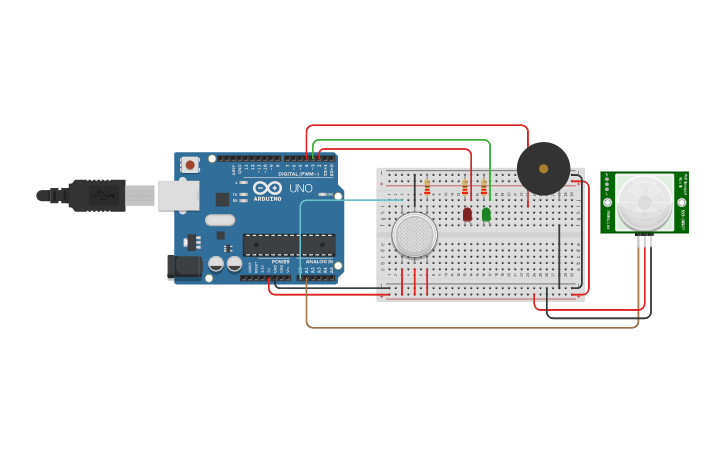 Circuit Design Tugas 1 Sensor Gas Dan Sensor Gerak Tinkercad