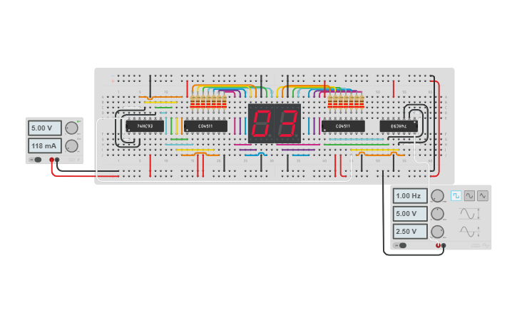 Circuit design TESTof LED 7–segment//4 - Tinkercad