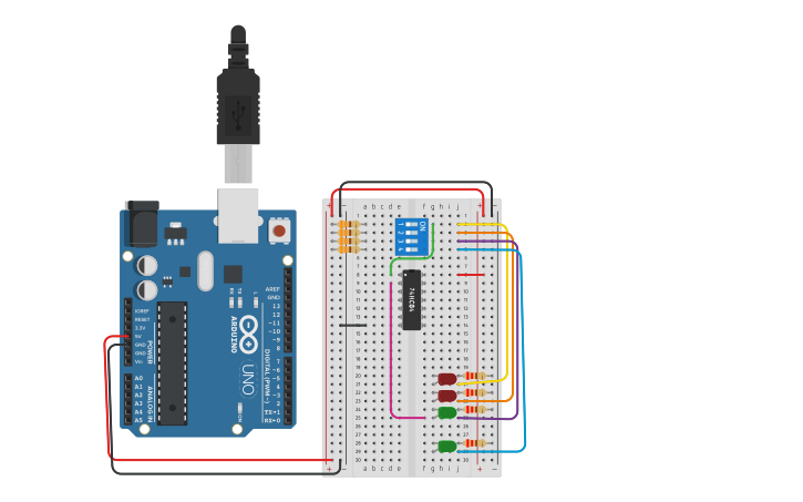 Circuit design Lesson 30: Inverter Gate 74HC04 - Tinkercad