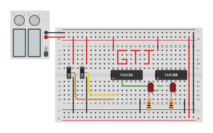 Circuit design Portas Lógicas XOR e XNOR com 2 e 3 Entradas. | Tinkercad