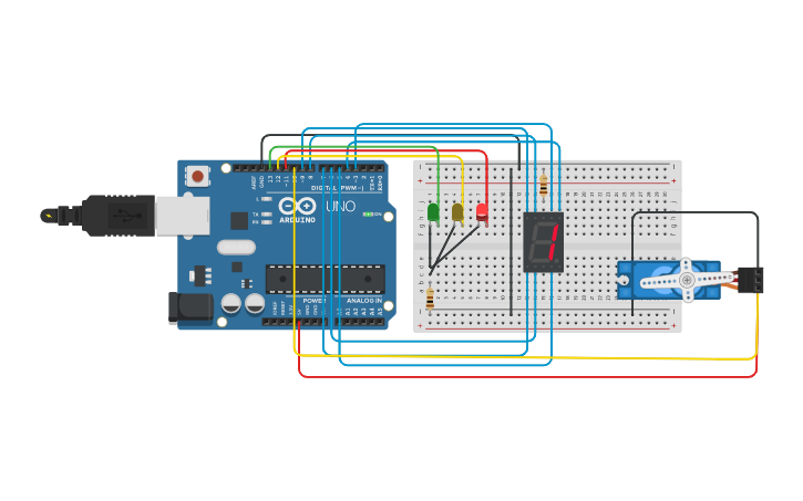 Circuit design TRAFFIC TOLL GATE MINI PROJECT | Tinkercad