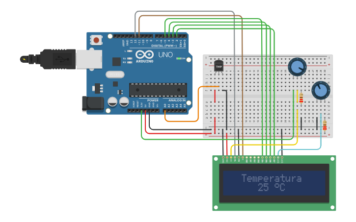 Circuit design LCD temperature - Tinkercad