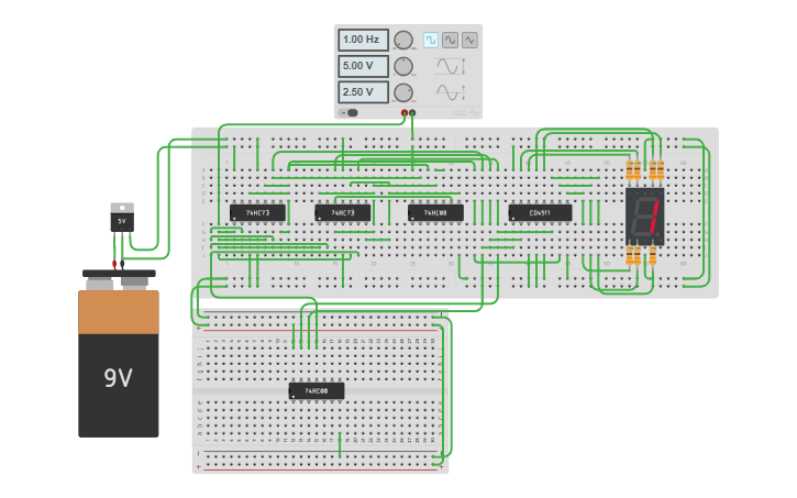Circuit design BCD Syn. Counter - JK FF - Tinkercad