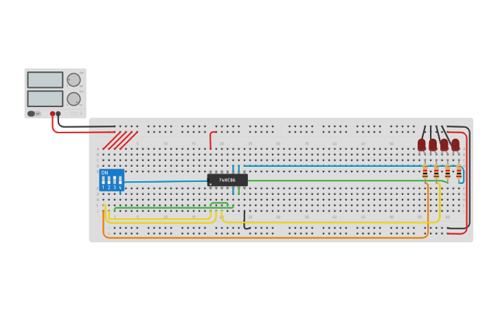 Circuit design 4 bit binary to gray code converter - Tinkercad