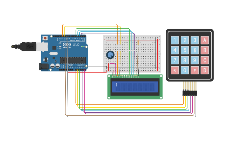 Circuit Design Password Detection Using Keypad And Lcd Display Tinkercad 