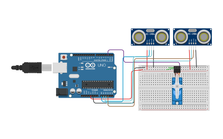 Circuit design Copy of 4 pin ultrasonic sensor dog feeder - Tinkercad
