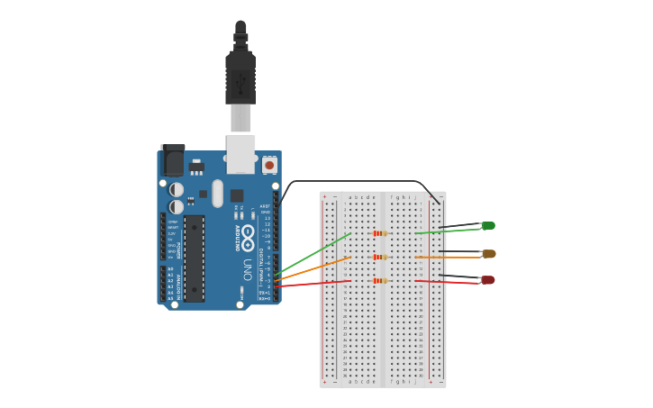 Circuit design Blink LED (Traffic Light) - Tinkercad