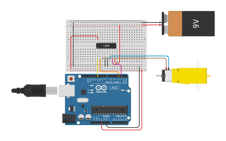 Circuit design Driver L293D com Motor | Tinkercad