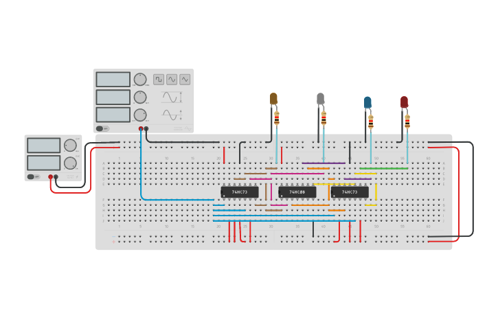 Circuit design 4 bit Synchronous UP counter - Tinkercad