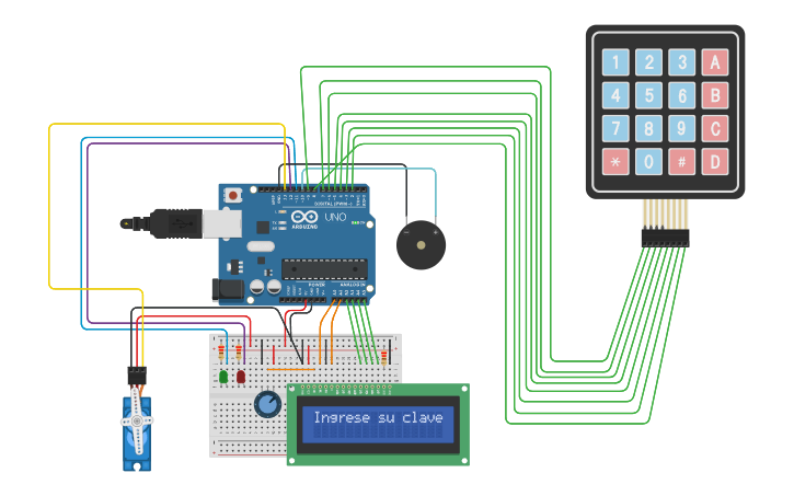 Circuit design Copy of Sistema de seguridad con comunicacion erial | Tinkercad