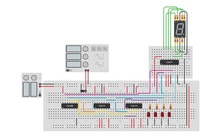 Circuit design Decade ripple counter - Tinkercad