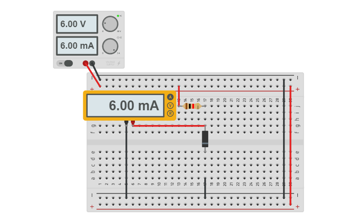 Circuit design Medida da corrente no Diodo - Tinkercad