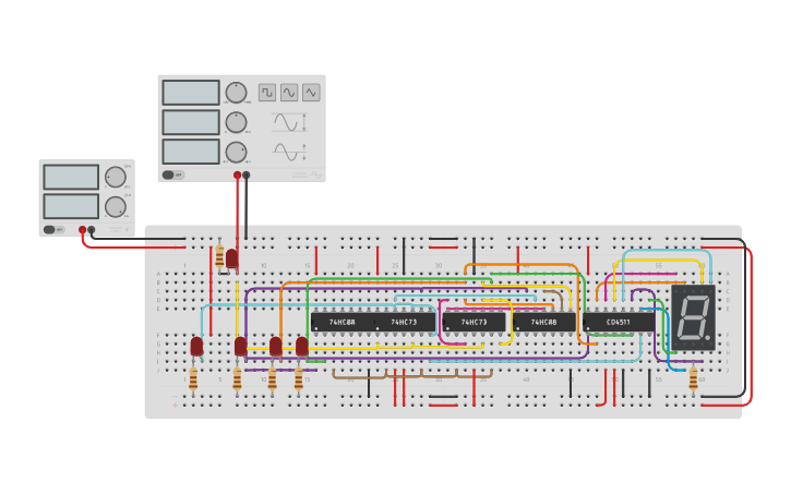 Circuit design synchronous BCD counter using JKFF | Tinkercad