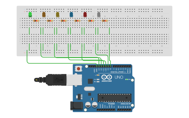 Circuit design Blinking 6LEDs using WHILE loop | Tinkercad Circuit design Blinking 6LEDs using WHILE loop | Tinkercad