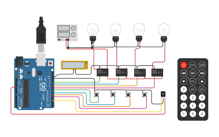 Circuit design House Light Automation using IR Remote - Tinkercad
