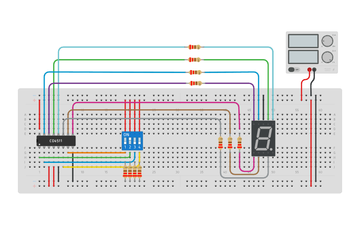 Circuit design 7 Segment LED with cd4511 | Tinkercad