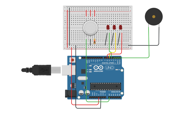 Circuit design GAS sensor - Tinkercad