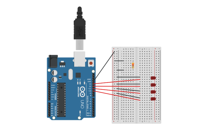 Circuit design Otro circuito con múltiples LEDS - Tinkercad