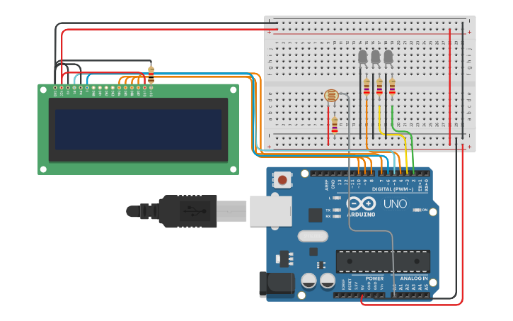 Circuit Design Sensor De Luz Intensidad Luminuca Tres Leds Tinkercad