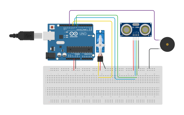 Circuit design Radar mit Piezo | Tinkercad