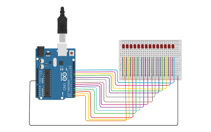 Circuit design 13 led - Tinkercad